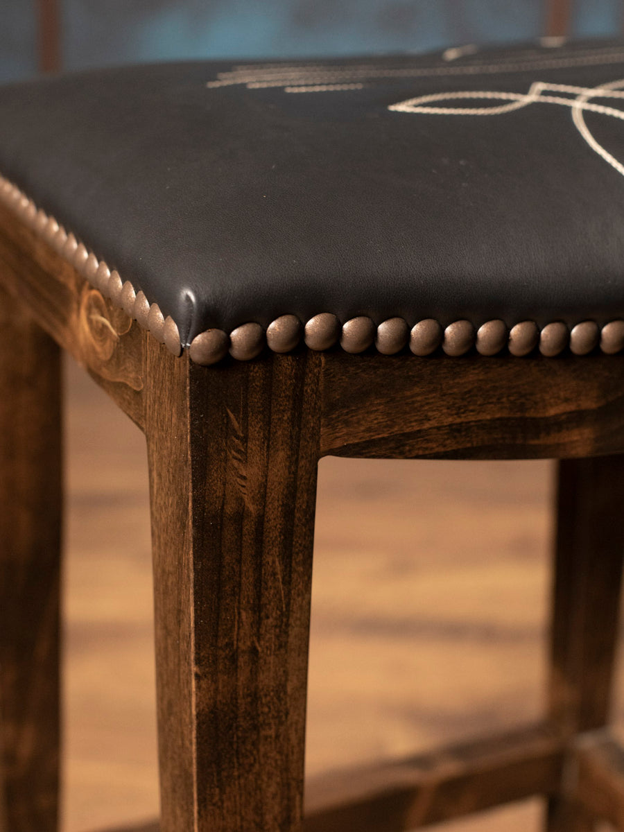 Midnight Black Leather Saddle Stool – Western Boot Stitch Bar Seat ...