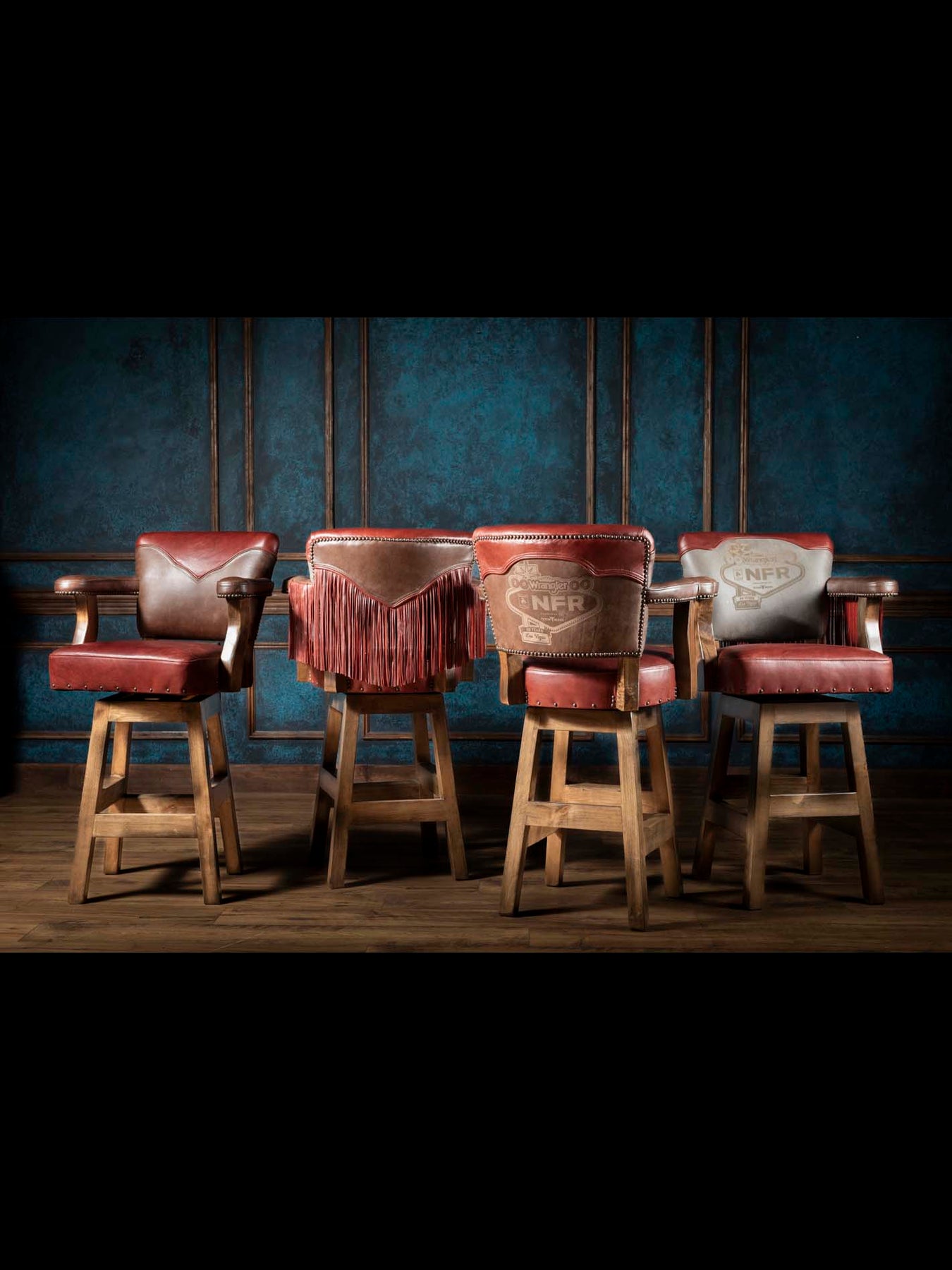 Pro Rodeo Fringe Leather Swivel Bar Stool - 40th NFR Anniversary Editi ...