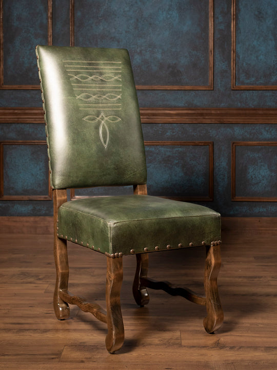 Western Green Leather Dining Chair – Custom Boot Stitch Chair – Runyon ...