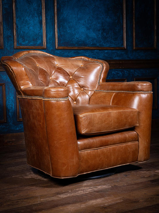 Highlander Artisan Tufted Leather Swivel Chair – Runyon's Fine Furniture