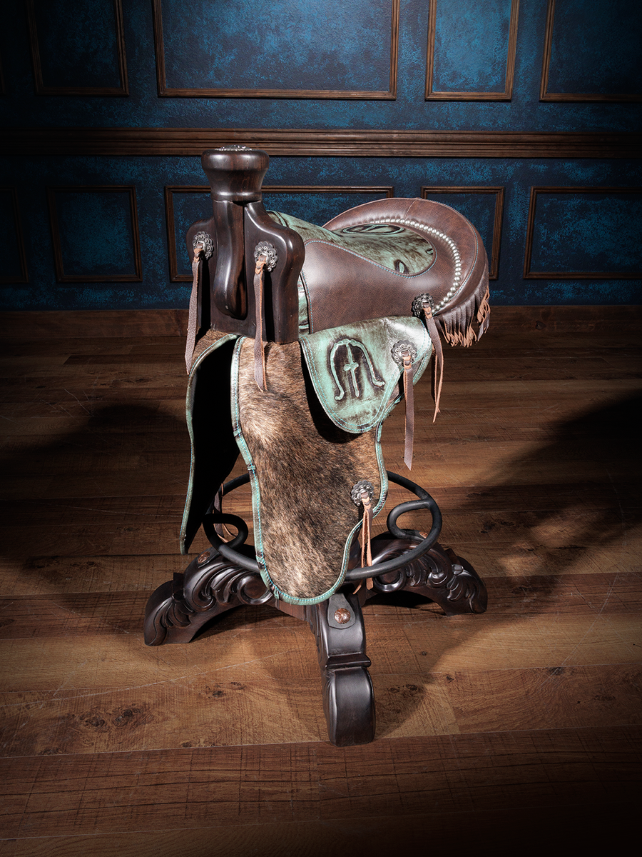 Turquoise Tennessee Stud Leather Saddle Bar Stool – Runyon's Fine Furniture