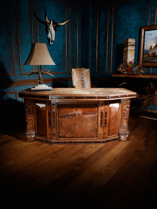 Western Cowhide Panel Desk – Runyon's Fine Furniture